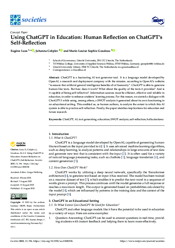 (PDF) Using ChatGPT in Education: Human Reflection on ChatGPT's Self-Reflection