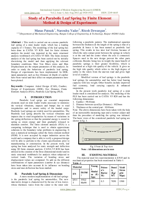 (PDF) Study of a Parabolic Leaf Spring by Finite Element Method ...