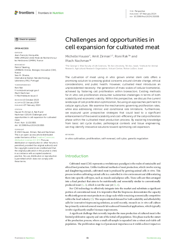 (PDF) Challenges and opportunities in cell expansion for cultivated meat