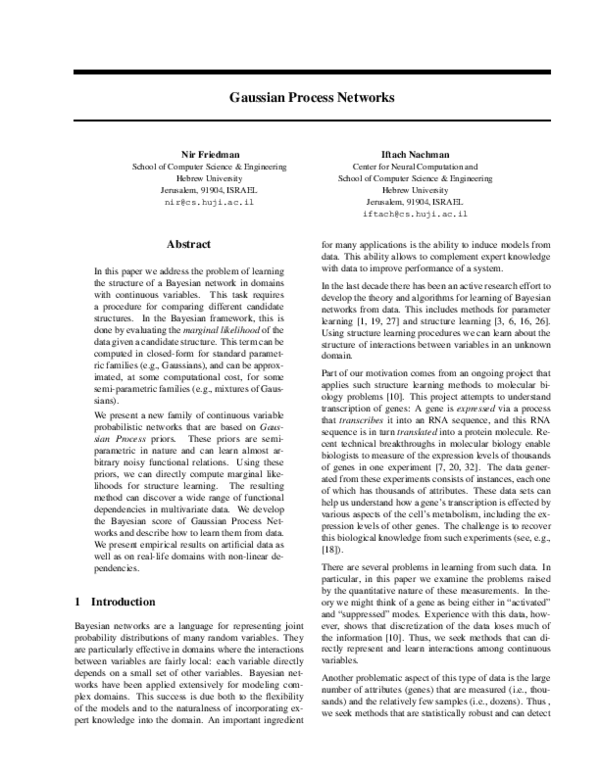 (PDF) Gaussian process networks