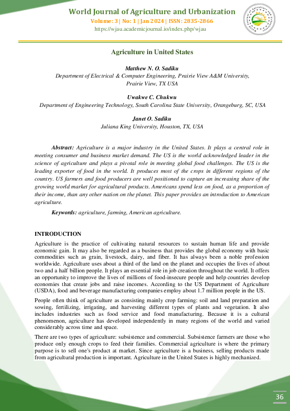 (PDF) Agriculture in United States