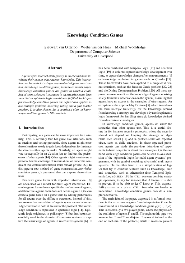 (PDF) Knowledge Condition Games