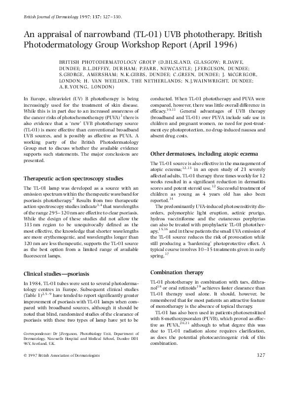 (PDF) An appraisal of narrowband (TL-01) UVB phototherapy. British ...