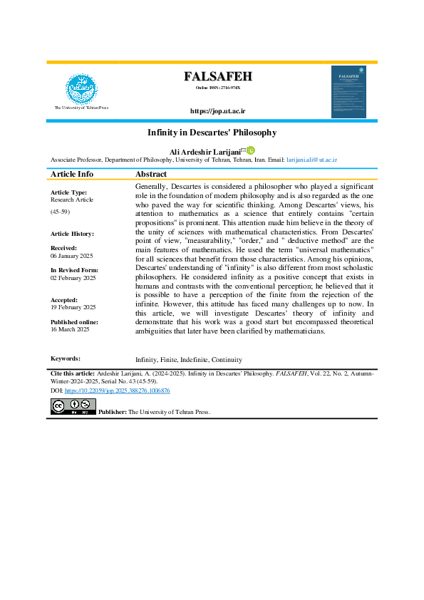 (PDF) Infinity in Descartes' Philosophy