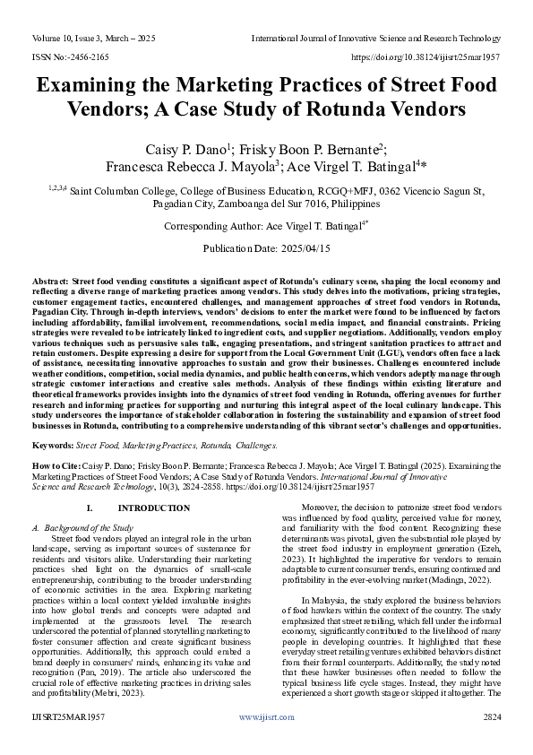 (PDF) Examining the Marketing Practices of Street Food Vendors; A Case Study of Rotunda Vendors