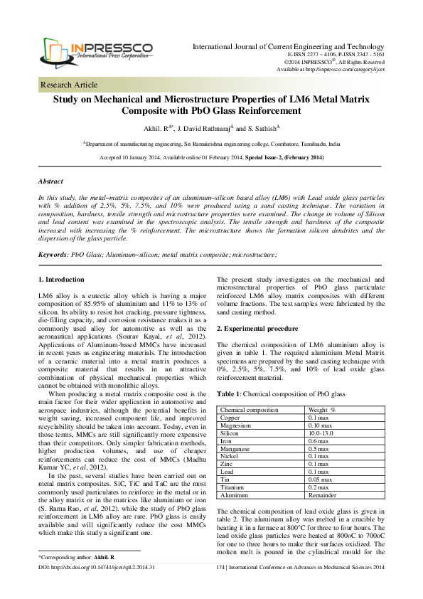 (PDF) Study on Mechanical and Microstructure Properties of LM6 Metal Matrix Composite with PbO ...