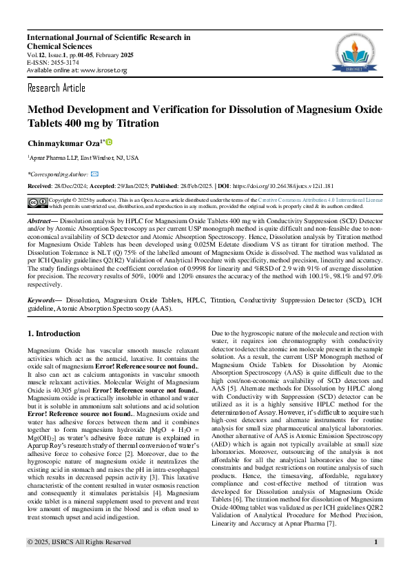 (PDF) Method Development and Verification for Dissolution of Magnesium ...