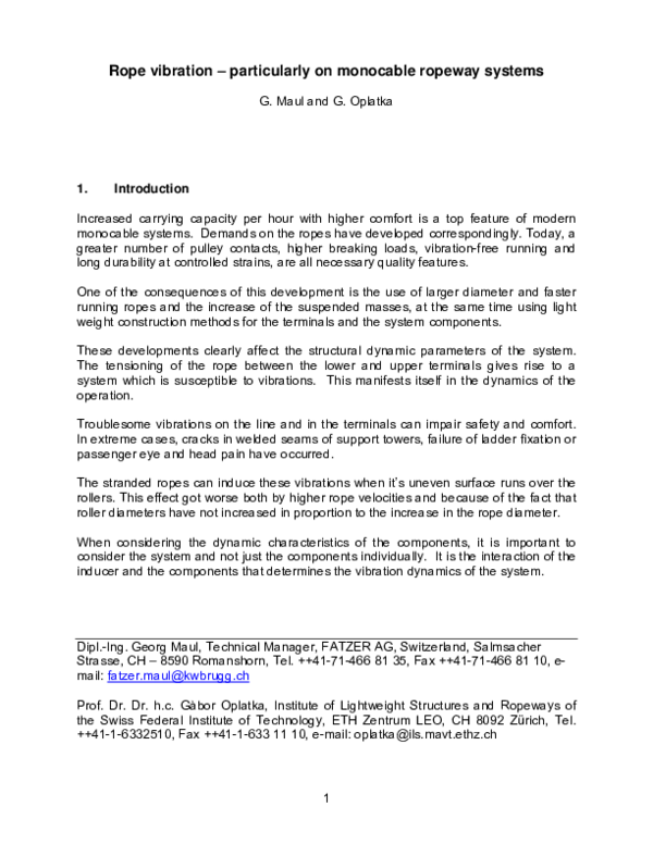 (PDF) Rope vibration particularly on monocable ropeway systems