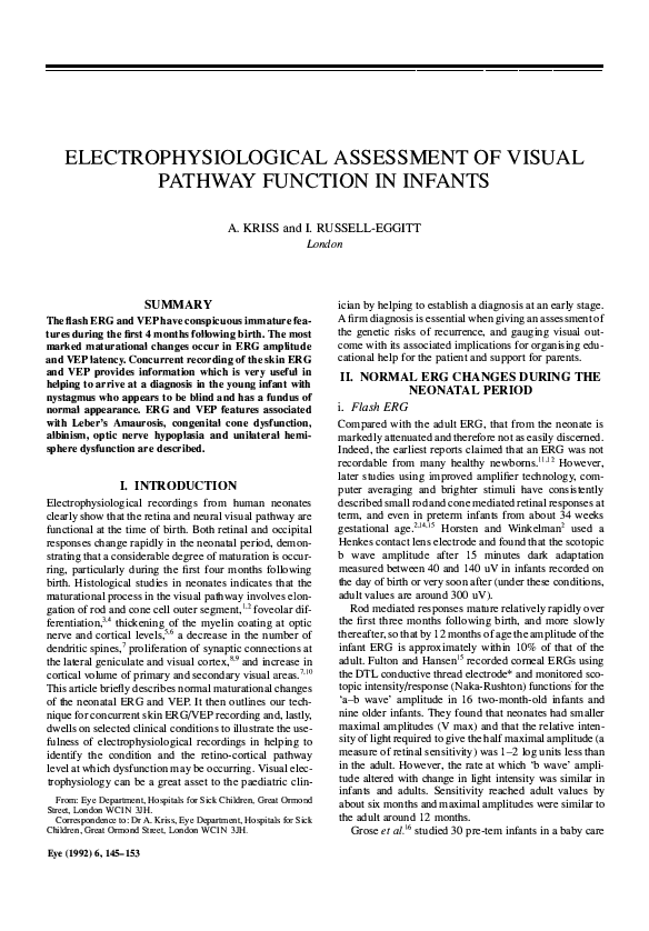 (PDF) Electrophysiological assessment of visual pathway function in infants