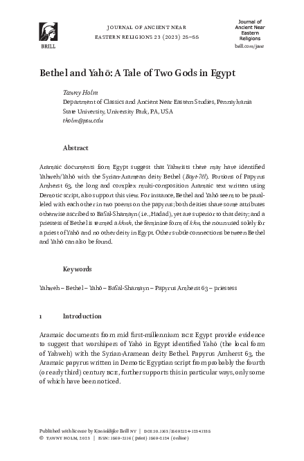 (PDF) Bethel and Yahō: A Tale of Two Gods in Egypt, Journal of Ancient ...