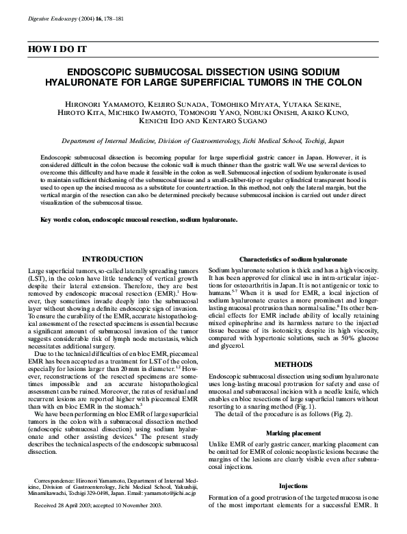 (PDF) Endoscopic Submucosal Dissection Using Sodium Hyaluronate for a ...