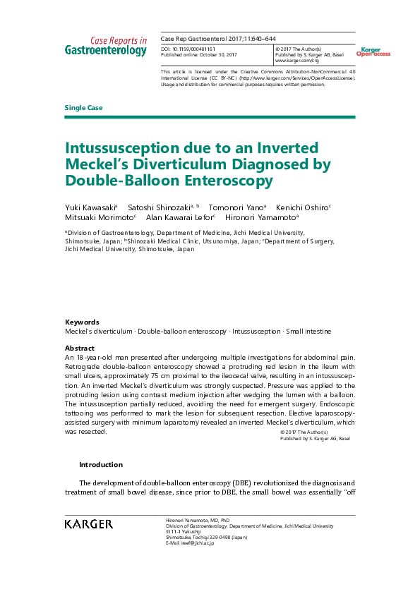 (PDF) Intussusception due to an Inverted Meckel’s Diverticulum ...
