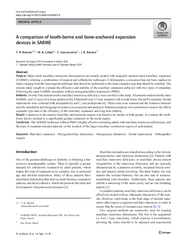 (PDF) A comparison of tooth-borne and bone-anchored expansion devices ...