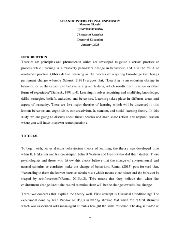 (PDF) Theories of Learning