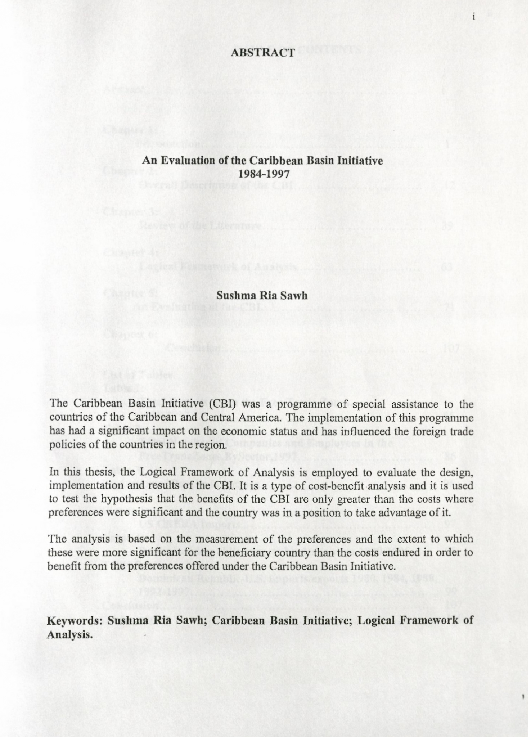 (PDF) Evaluation of the Caribbean Basin Initiative: 1984-1997