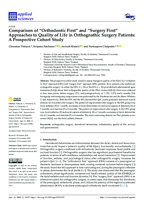 (PDF) Comparison of “Orthodontic First” and “Surgery First” Approaches ...