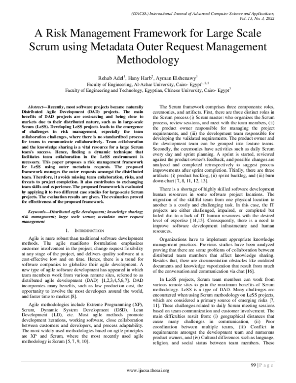 (PDF) A Risk Management Framework for Large Scale Scrum using Metadata Outer Request Management ...