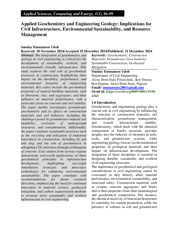 (PDF) Applied Geochemistry and Engineering Geology: Implications for ...