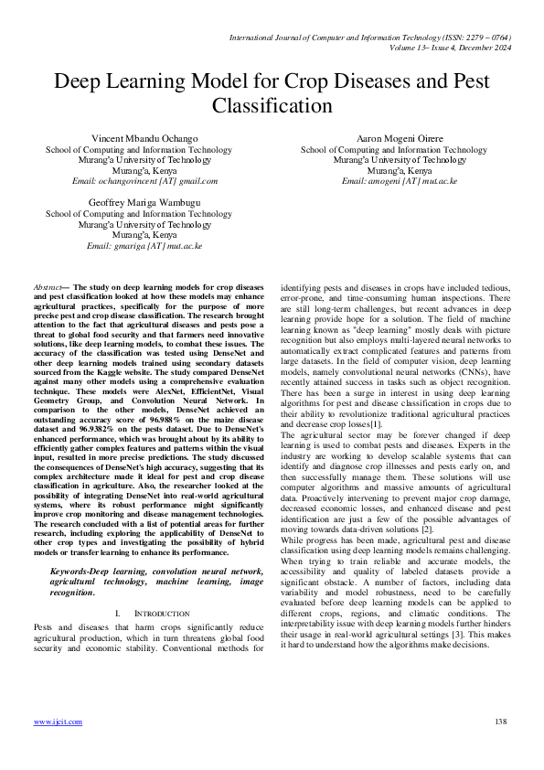 (PDF) Deep Learning Model for Crop Diseases and Pest Classification