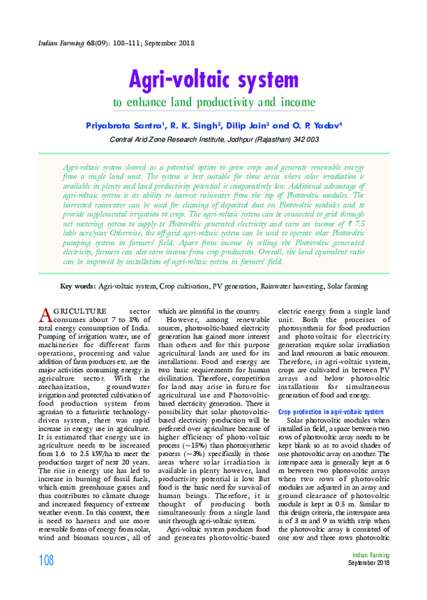 (PDF) Agri-voltaic system to increase land productivity and income