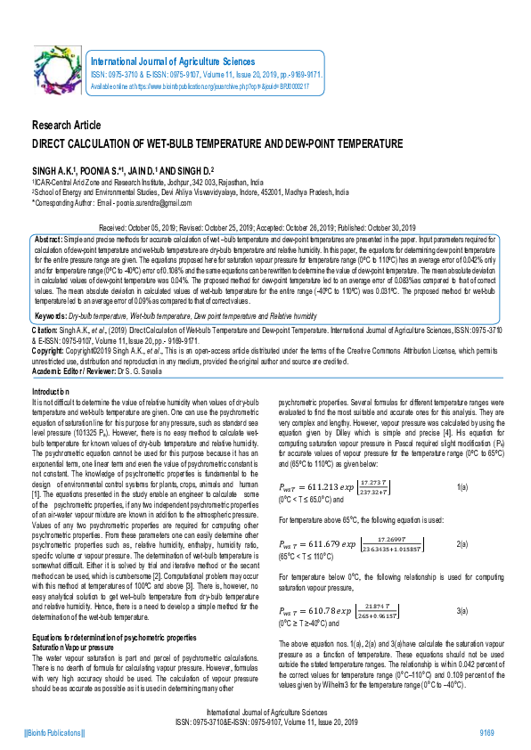 (PDF) Direct calculation of wet-bulb temperature and dew-point temperature
