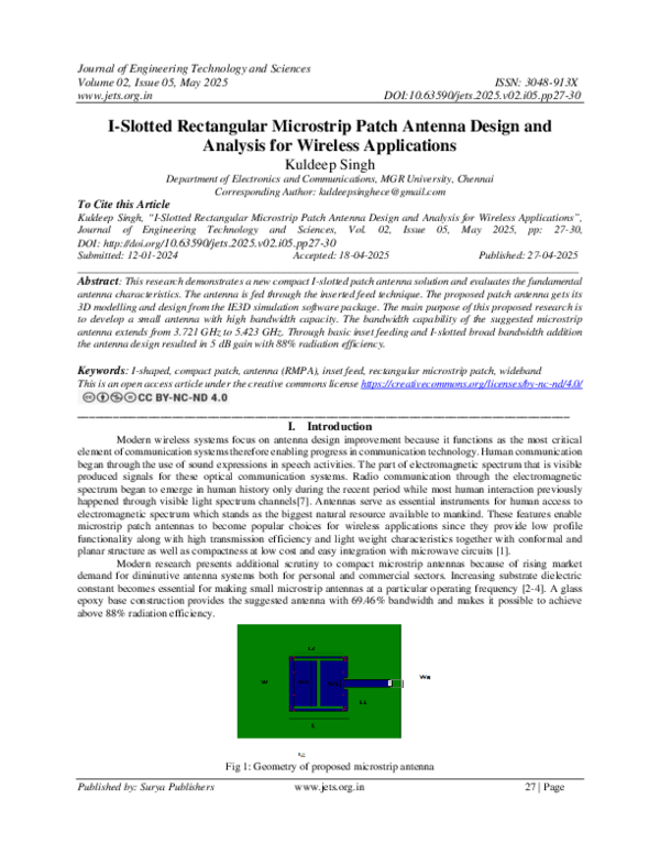 (PDF) I-Slotted Rectangular Microstrip Patch Antenna Design and Analysis for Wireless Applications