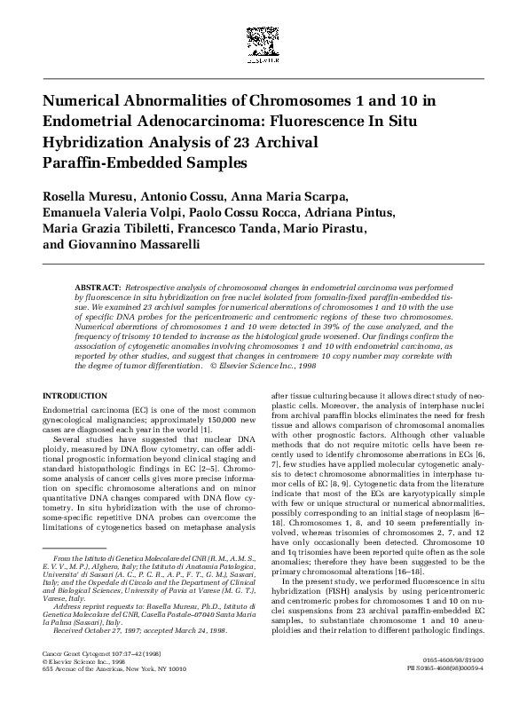 (PDF) Numerical Abnormalities of Chromosomes 1 and 10 in Endometrial ...