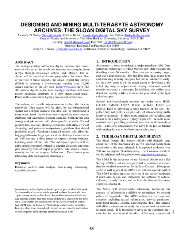 (PDF) Designing and mining multi-terabyte astronomy archives