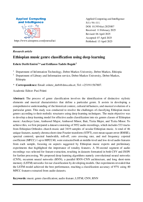 (PDF) Ethiopian music genre classification using deep learning
