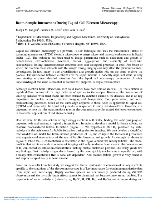 (PDF) Beam-Sample Interactions During Liquid Cell Electron Microscopy