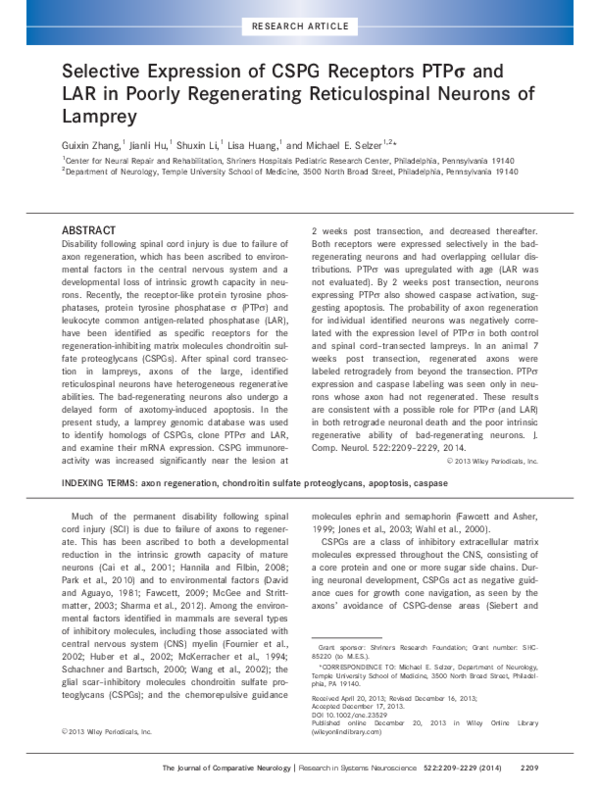(PDF) Selective expression of CSPG receptors PTPσ and LAR in poorly ...