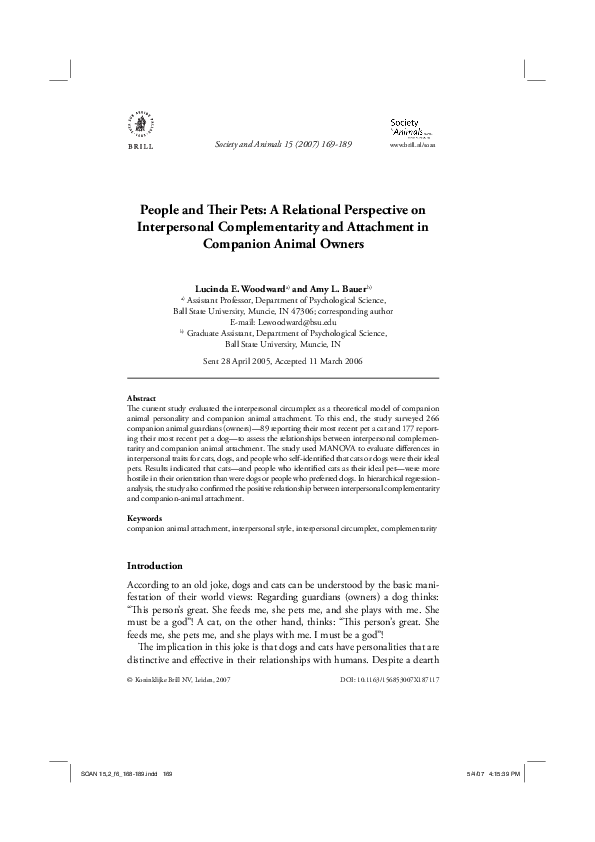 (PDF) People and Their Pets: A Relational Perspective on Interpersonal Complementarity and ...