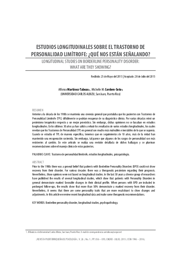 (PDF) Estudios Longitudinales Sobre El Trastorno De Personalidad ...