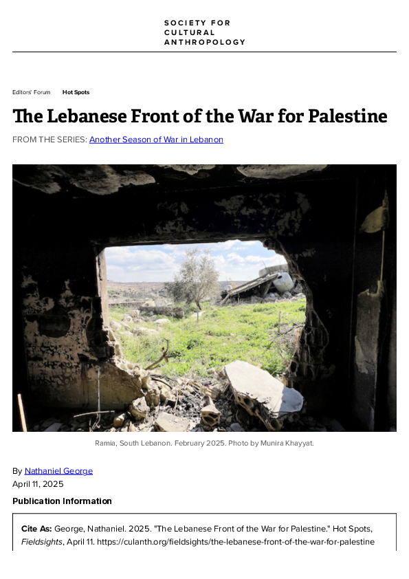 (PDF) The Lebanese Front of the War for Palestine