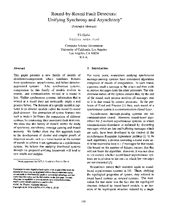 (PDF) Round-by-Round Fault Detectors: Unifying Synchrony and Asynchrony”
