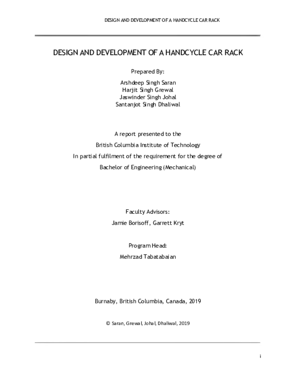 (PDF) Design and development of a handcycle car rack