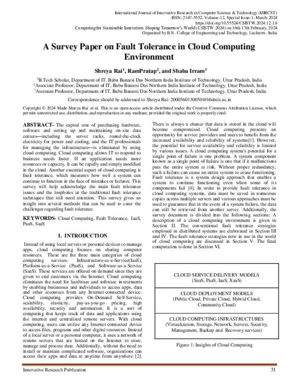 (PDF) A Survey Paper on Fault Tolerance in Cloud Computing Environment
