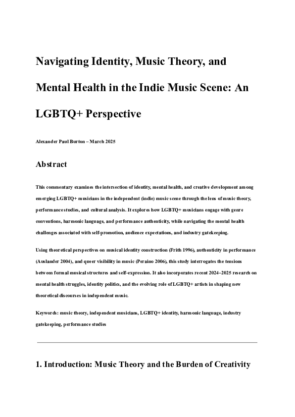 (PDF) Navigating Identity, Music Theory, and Mental Health in the Indie ...