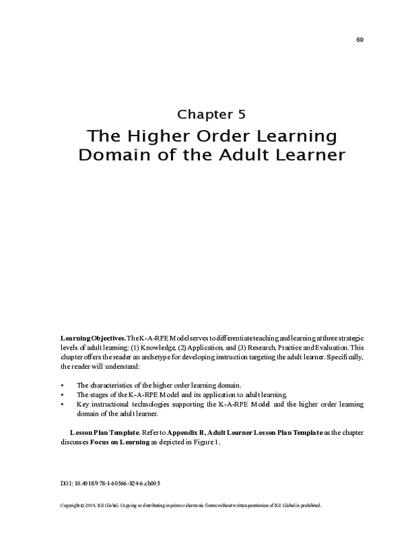 (PDF) The Higher Order Learning Domain of the Adult Learner