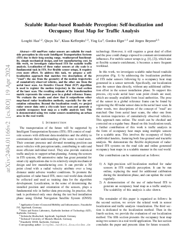 (PDF) Scalable Radar-based ITS: Self-localization and Occupancy Heat Map for Traffic Analysis