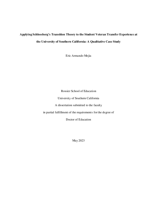 (PDF) Applying Schlossberg's Transition Theory to the Student Veteran ...