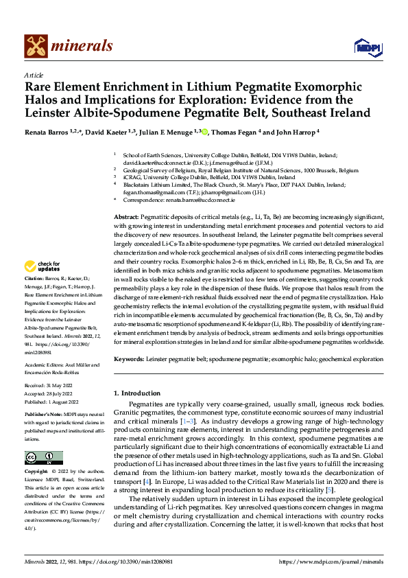 (PDF) Rare Element Enrichment in Lithium Pegmatite Exomorphic Halos and ...