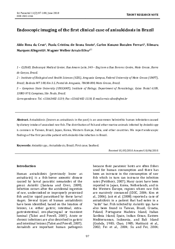 (PDF) Endoscopic imaging of the first clinical case of anisakidosis in ...