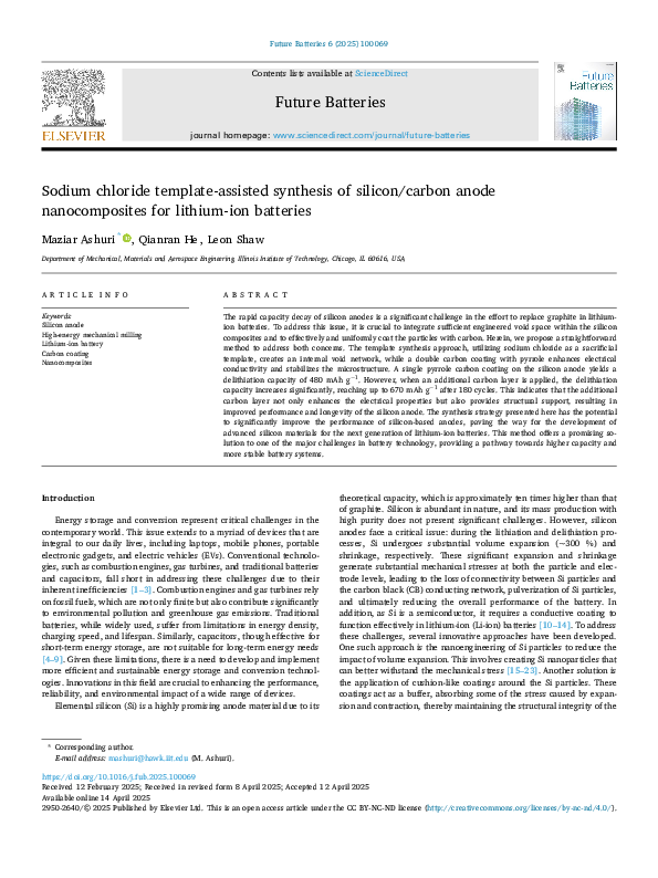 (PDF) Sodium chloride template-assisted synthesis of silicon/carbon ...