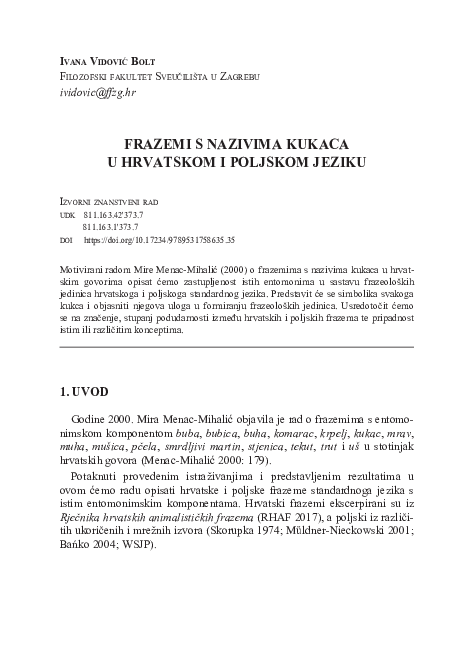 (PDF) Frazemi s nazivima kukaca u hrvatskom i poljskom jeziku