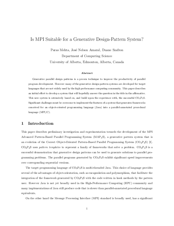 (PDF) Is MPI suitable for a generative design-pattern system?