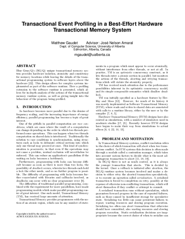 (PDF) Transactional event profiling in a best-effort hardware transactional memory system