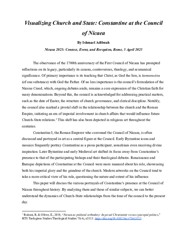 (PDF) Visualizing Church and State: Constantine at the Council of Nicaea