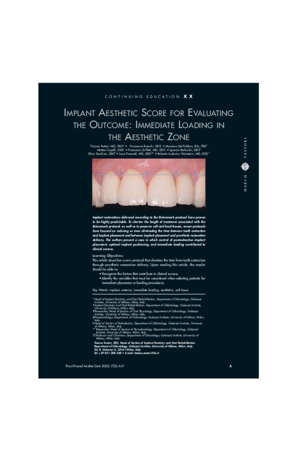 (PDF) Implant aesthetic score for evaluating the outcome: immediate ...