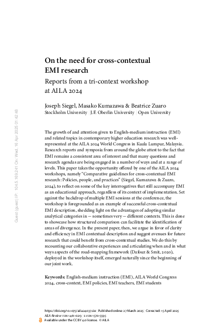 (PDF) On the need for cross-contextual EMI research Reports from a tri-context workshop at AILA 2024